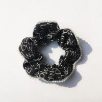China Wholesale Handmade Pearl Lace Fabric Mickey Scrunchies Hair Ties 10cm for Women Girls for sale