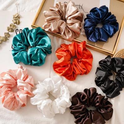 China Oversized Silk Satin Scrunchie Hair Ties 15cm Black Red for Thick Hair for sale