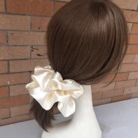 China Oversized Silk Satin Scrunchie Hair Ties 15cm Black Red for Thick Hair for sale