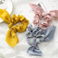 China Rabbit Ear Scrunchie Hair Tie Headband Elastic Ribbon Hair Loop Solid Color for sale