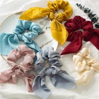 China Rabbit Ear Scrunchie Hair Tie Headband Elastic Ribbon Hair Loop Solid Color for sale