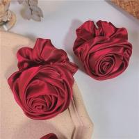China Fabric Hair Scrunchies Rose Shape Solid Color Stretchy Silk Hair Ties for Women Girls 100 Pcs MOQ for sale