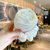 China Fabric Hair Scrunchies Rose Shape Solid Color Stretchy Silk Hair Ties for Women Girls 100 Pcs MOQ for sale