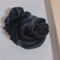 China Fabric Hair Scrunchies Rose Shape Solid Color Stretchy Silk Hair Ties for Women Girls 100 Pcs MOQ for sale