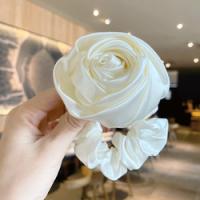 China Fabric Hair Scrunchies Rose Shape Solid Color Stretchy Silk Hair Ties for Women Girls 100 Pcs MOQ for sale