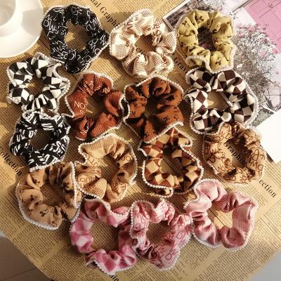 China Pearl Lace Fabric Hair Scrunchies Elastic Rubber Band Hair Ties 10cm 12g for Women Girls for sale