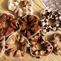 China Pearl Lace Fabric Hair Scrunchies Elastic Rubber Band Hair Ties 10cm 12g for Women Girls for sale