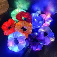 China LED Luminous Satin Hair Scrunchies 11cm Party Hair Ties for Women Girls 3 Lighting Modes for sale