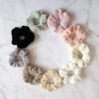 China Plain White Faux Fur Hair Scrunchies 10.5cm Soft Plush Hair Ring for Women Winter Warm for sale