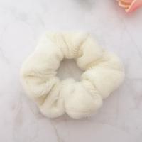 China Plain White Faux Fur Hair Scrunchies 10.5cm Soft Plush Hair Ring for Women Winter Warm for sale