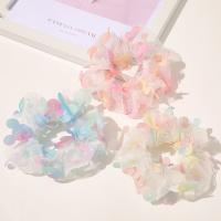China Wholesale Girls Organza Scrunchie Hair Ties 11cm Cute Pink Lace Flower Elastic Ponytail Holders 4g for sale