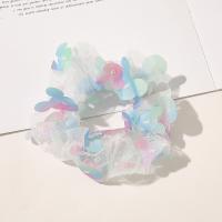 China Wholesale Girls Organza Scrunchie Hair Ties 11cm Cute Pink Lace Flower Elastic Ponytail Holders 4g for sale