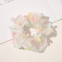 China Wholesale Girls Organza Scrunchie Hair Ties 11cm Cute Pink Lace Flower Elastic Ponytail Holders 4g for sale
