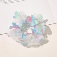 China Wholesale Girls Organza Scrunchie Hair Ties 11cm Cute Pink Lace Flower Elastic Ponytail Holders 4g for sale