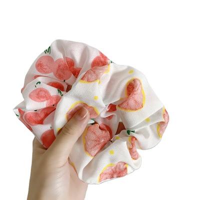 China Oversized Chiffon Hair Scrunchies Lemon Printed Fruit Elastic Hair Ties 500pcs MOQ for sale