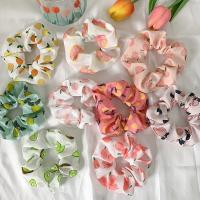 China Oversized Chiffon Hair Scrunchies Lemon Printed Fruit Elastic Hair Ties 500pcs MOQ for sale