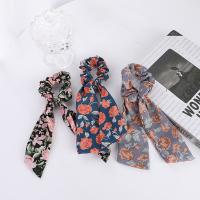 China Pure Silk Hair Scrunchies 14x23cm Retro Hair Ties Rubber Band Floral Ribbon for Women for sale