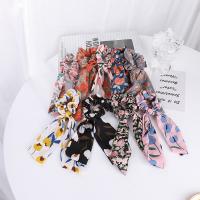 China Pure Silk Hair Scrunchies 14x23cm Retro Hair Ties Rubber Band Floral Ribbon for Women for sale
