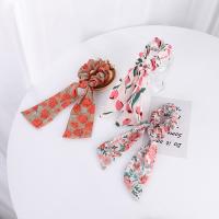 China Pure Silk Hair Scrunchies 14x23cm Retro Hair Ties Rubber Band Floral Ribbon for Women for sale