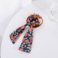 China Pure Silk Hair Scrunchies 14x23cm Retro Hair Ties Rubber Band Floral Ribbon for Women for sale