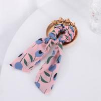 China Pure Silk Hair Scrunchies 14x23cm Retro Hair Ties Rubber Band Floral Ribbon for Women for sale