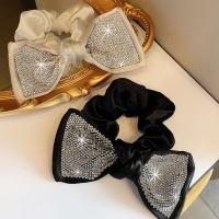 China Luxury Rhinestone Satin Hair Scrunchies for Curly Hair Large Bow Elastic Bands 2000 Pcs MOQ for sale
