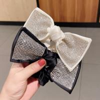 China Luxury Rhinestone Satin Hair Scrunchies for Curly Hair Large Bow Elastic Bands 2000 Pcs MOQ for sale