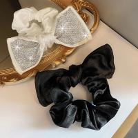 China Luxury Rhinestone Satin Hair Scrunchies for Curly Hair Large Bow Elastic Bands 2000 Pcs MOQ for sale