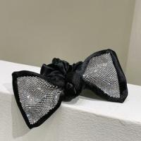China Luxury Rhinestone Satin Hair Scrunchies for Curly Hair Large Bow Elastic Bands 2000 Pcs MOQ for sale