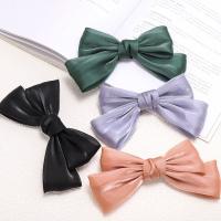 China Korean College Style Bow Spring Hair Clip 18cm Alloy Cloth Decorative Hairpin for Women Thin Hair for sale