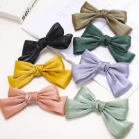 China Korean College Style Bow Spring Hair Clip 18cm Alloy Cloth Decorative Hairpin for Women Thin Hair for sale