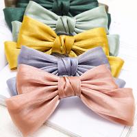 China Korean College Style Bow Spring Hair Clip 18cm Alloy Cloth Decorative Hairpin for Women Thin Hair for sale