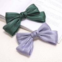 China Korean College Style Bow Spring Hair Clip 18cm Alloy Cloth Decorative Hairpin for Women Thin Hair for sale