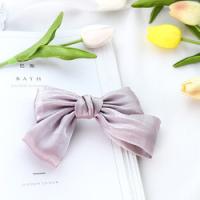 China Korean College Style Bow Spring Hair Clip 18cm Alloy Cloth Decorative Hairpin for Women Thin Hair for sale