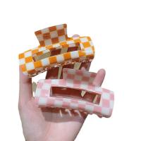 China 3 Inch Checkerboard Hair Claw Clip PVC Metal Strong Grip Hair Accessories for Women for sale