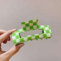 China 3 Inch Checkerboard Hair Claw Clip PVC Metal Strong Grip Hair Accessories for Women for sale