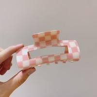China 3 Inch Checkerboard Hair Claw Clip PVC Metal Strong Grip Hair Accessories for Women for sale