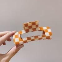 China 3 Inch Checkerboard Hair Claw Clip PVC Metal Strong Grip Hair Accessories for Women for sale