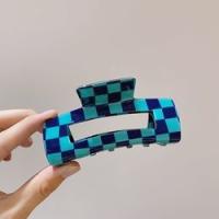 China 3 Inch Checkerboard Hair Claw Clip PVC Metal Strong Grip Hair Accessories for Women for sale