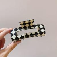 China 3 Inch Checkerboard Hair Claw Clip PVC Metal Strong Grip Hair Accessories for Women for sale