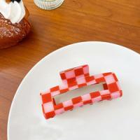 China 3 Inch Checkerboard Hair Claw Clip PVC Metal Strong Grip Hair Accessories for Women for sale