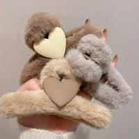 China Fuzzy Fur Heart Shaped Plush Hair Claw Clip 11cm for Women Thick Hair for sale
