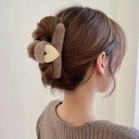 China Fuzzy Fur Heart Shaped Plush Hair Claw Clip 11cm for Women Thick Hair for sale