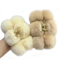 China Plush Faux Fur Hair Claw Clip 15cm Fluffy Wool Ball Winter Hair Accessories for Thick Hair for sale