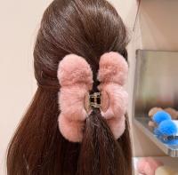China Plush Faux Fur Hair Claw Clip 15cm Fluffy Wool Ball Winter Hair Accessories for Thick Hair for sale