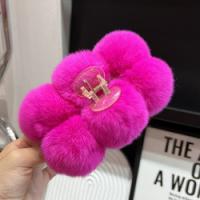 China Plush Faux Fur Hair Claw Clip 15cm Fluffy Wool Ball Winter Hair Accessories for Thick Hair for sale