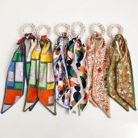 China Printed Silk Scarf Hair Circle Scrunchies 7x66cm 22g Women Hair Accessories Elastic Bowknot for sale