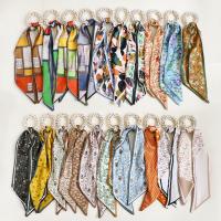 China Printed Silk Scarf Hair Circle Scrunchies 7x66cm 22g Women Hair Accessories Elastic Bowknot for sale