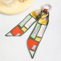 China Printed Silk Scarf Hair Circle Scrunchies 7x66cm 22g Women Hair Accessories Elastic Bowknot for sale