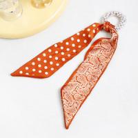 China Printed Silk Scarf Hair Circle Scrunchies 7x66cm 22g Women Hair Accessories Elastic Bowknot for sale